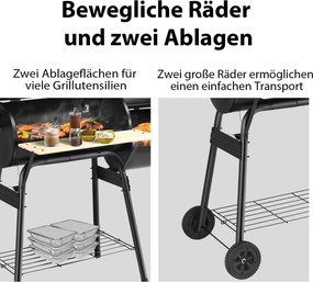 Costway BBQ gril na dřevěné uhlí s kolečky Grilovací vozík s víkem Venkovní gril