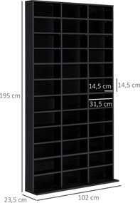 HOMCOM Regál na CD/DVD pro 1116 CD, 36 výškově nastavitelných přihrádek, 102 x 24 x 195 cm, Černý