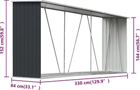 vidaXL Zahradní kůlna na dříví z pozinkové oceli 330x84x152 cm [47085] Barva: Šedá
