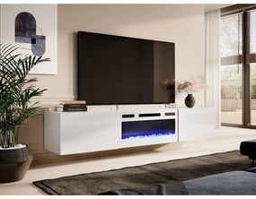 TV stolek Koda 200 s krbem, Barva: bílá / bílá lesk, Krb: bílý