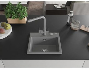 Mexen Milo, granitový dřez 435x410x171 mm, 1-komorový a šedá baterie Duero, šedá, 6505-71-671600-71