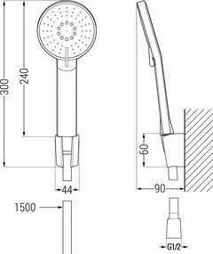 Mexen příslušenství - 1-bodový ruční sprchový set R-40, grafit, 785405052-66