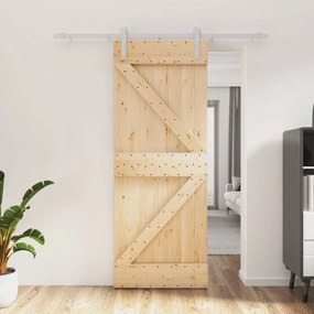 Posuvné Dveře S Kováním 80 X 210 Cm Masivní Borové Dřevo