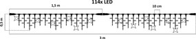 Easy Fix venkovní LED rampouchy, světelné, 300 × 50 cm, teple bílá s FLASH, 114 diod, černý kabel, IP67, prodlužovací