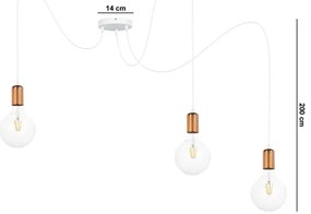 Lustr na lanku MIROS 3xE27/60W/230V pavouk bílá/měděná