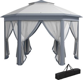 Zahradní pavilion Outsunny Pop-Up stan 4 x 4 m s taškou 6 bočními panely dvojitou střechou hexagonální šedý | Aosom