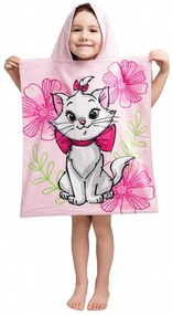 Jerry Fabrics Plážová osuška pončo Marie Cat Pink flower 50x115 cm