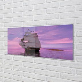 akrylový obraz Fialové nebe ship sea 120x60 cm