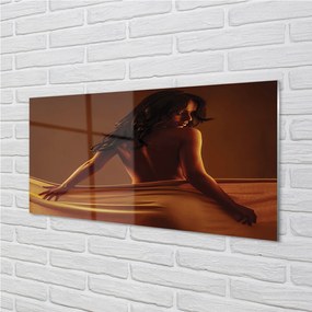 akrylový obraz Žena s materiálem 125x50 cm