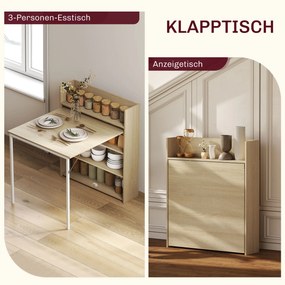 HOMCOM Skládací jídelní stůl s regálem, industriální design, úspora místa, pro malé prostory, 78,5 x 91 x 93 cm, dub