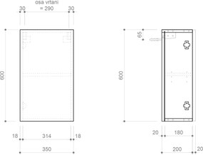 Sapho Sapho, ESPACE skříňka 35x60x22cm, 1x dvířka, levá/pravá, dub alabama