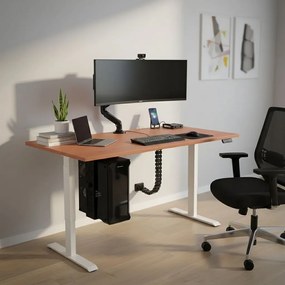 Výškově nastavitelný stůl OfficeTech C, 180 x 80 cm, bílá podnož, třešeň