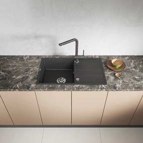 Laveo Wolin, 1-komorový granitový dřez 780x480x185 mm, černá skvrnitá, LAV-SPW_711T