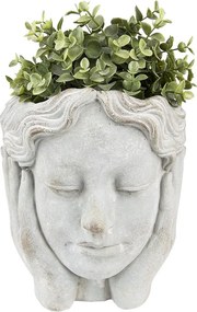 Šedý cementový květináč hlava dívky v dlaních M - 18*18*20 cm