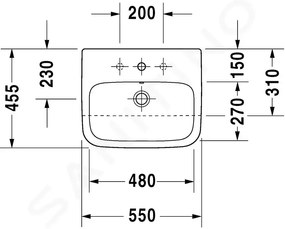DURAVIT - DuraStyle Umyvadlo nábytkové 550x455 mm, s 1 otvorem pro baterii, s WonderGliss, bílá (03755500001)