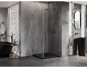 Mexen Lunar-B, pravostranný výklopný sprchový kout 70 x 70 cm, 8mm čiré sklo, profil růžové zlato, 832-070-070-60-00-P