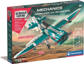 Stavebnice clementoni science&play mechanická laboratoř letadla a vrtulníky 10v1