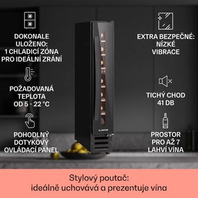 Klarstein Vinovilla 7 Uno Onyx, vestavná vinotéka, černé sklo, nerezová ocel