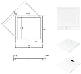 Besco Axim UltraSlim čtvercová sprchová vanička Rozměr vaničky: 80x80cm