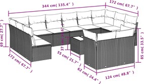 13dílná zahradní sedací souprava s poduškami šedá polyratan 3250279