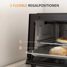 HOMCOM Mini trouba 9L Mini trouba s pečicím plechem, grilovací rošt, 100 °C-230 °C, s nastavitelnou teplotou a dobou pečení, časovač na 60 min, 750 W…