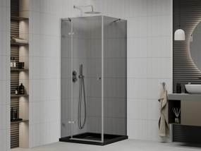 Mexen Roma, sprchový kout s křídlovými dveřmi 90 (dveře) x 90 (stěna) cm, 6mm šedé sklo, chromový profil + slim sprchová vanička černá + chromový sifon, 854-090-090-01-40-4070