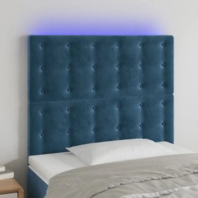 Čelo postele s LED tmavě modré 80x5x118/128 cm samet