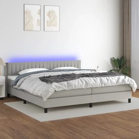 Box spring postel s matrací a LED světle šedá 200x200 cm textil