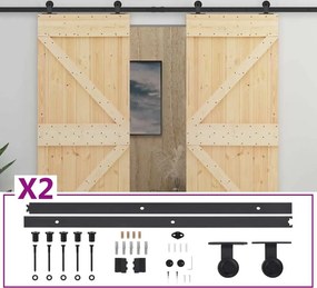 vidaXL Posuvné dveře s kováním 80 x 210 cm masivní borovice [3057584] Barva: Hnědá