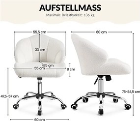 Kancelářská židle Yaheetech – sněhově bílá, polyester (267310100420)