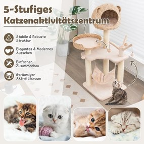 Costway 121 cm vysoký šplhací strom na škrabadlo s Cat Cave, přírodní