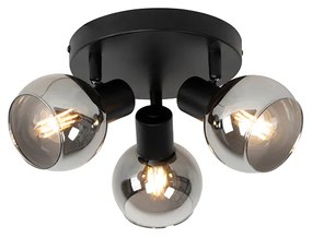 Stropní lampa černá 35 cm s kouřovým sklem 3-světlo - Vidro