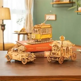 RoboTime dřevěné 3D puzzle Historická tramvaj / 145 dílků / Obtížnost: