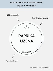 Samolepka na kořenky PAPRIKA UZENÁ bílá 5 cm tučné písmo