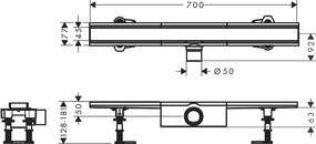 Hansgrohe RainDrain Compact, úplná sada sprchového žlabu 700 pro standardní instalaci, kartáčovaná nerezová ocel, HAN-56176800