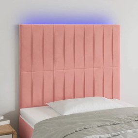 Čelo postele s LED růžové 100x5x118/128 cm samet