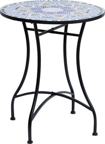 Zahradní stůl Outsunny Ø60 x H71cm, odolný venkovní stůl z kovu, stůl na terasu, campingový stůl, kulatý stůl pro zahradu, patio a balkon Modro+Bílý |