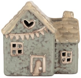 Šedo-modrý keramický LED domek Lamont - 8*6*8 cm