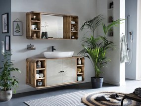 furniture-nabytek.cz - Masivní sestava koupelnového nábytku Dingle III z recyklované borovice a MDF, lakovaná, přírodní a šedá