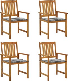 vidaXL Zahradní židle s poduškami 4 ks masivní akáciové dřevo [3061186] Barva: Vzor šedá kostka