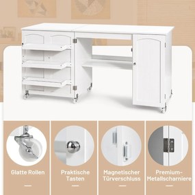 Costway Skládací šicí stůl Šicí skříň všestranný – 158 × 50 × 75 cm