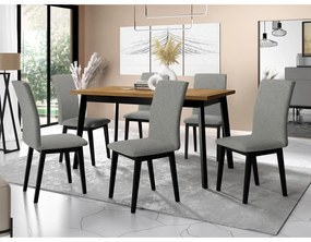 Jídelní stůl se 6 židlemi AL23, Barva dřeva: dub grandson - L, Potah: Zetta 297, Barvy nožiček: Bíla