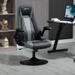 Vinsetto Ergonomická herní židle s otočným kovovým základním kruhem 360° s výškově nastavitelným podhlavníkem a skládacími opěrkami | Aosom