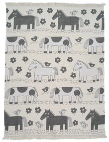Bavlněná deka Horse black white 140x180, Klippan Švédsko