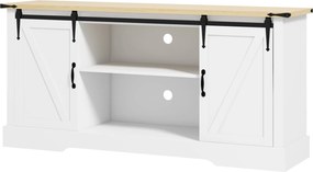 HOMCOM Příborník, úložný kabinet s 2 posuvnými dveřmi a nastavitelnými policemi, do obývacího pokoje, jídelny, chodby, 150 x 40 x 72 cm, dřevo, bílý …