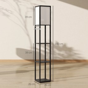 HOMCOM Stojací lampa se 3 policemi, stojací lampa s objímkou E27, 26 x 160 cm, pro obývací pokoj/ložnici (bez žárovky)