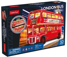 CubicFun - Puzzle 3D s LED Noční edice: Londýnský autobus 161 dílků