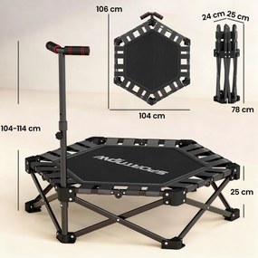SPORTNOW Fitness trampolína s nastavitelnou T-rukojetí, skládací, taška na přenášení, nosnost 120 kg, ocel, plast, černá barva