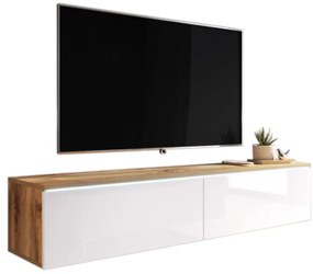 TV stolek LOWBOARD D 140, 140x30x32, dub wotan/bílá lesk + LED