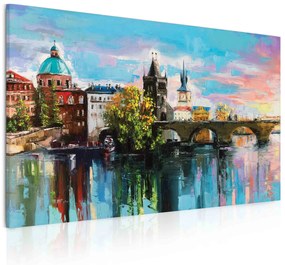 Malvis ® Obraz malovaný Karlův most Velikost (šířka x výška): třídílný obdélník - 90x60 cm